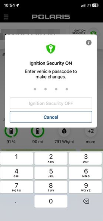 RIDE COMMAND+ Features: Ignition Security | Polaris Government & Defense