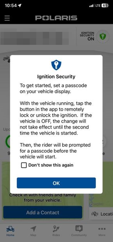 RIDE COMMAND+ Features: Ignition Security | Polaris Government & Defense